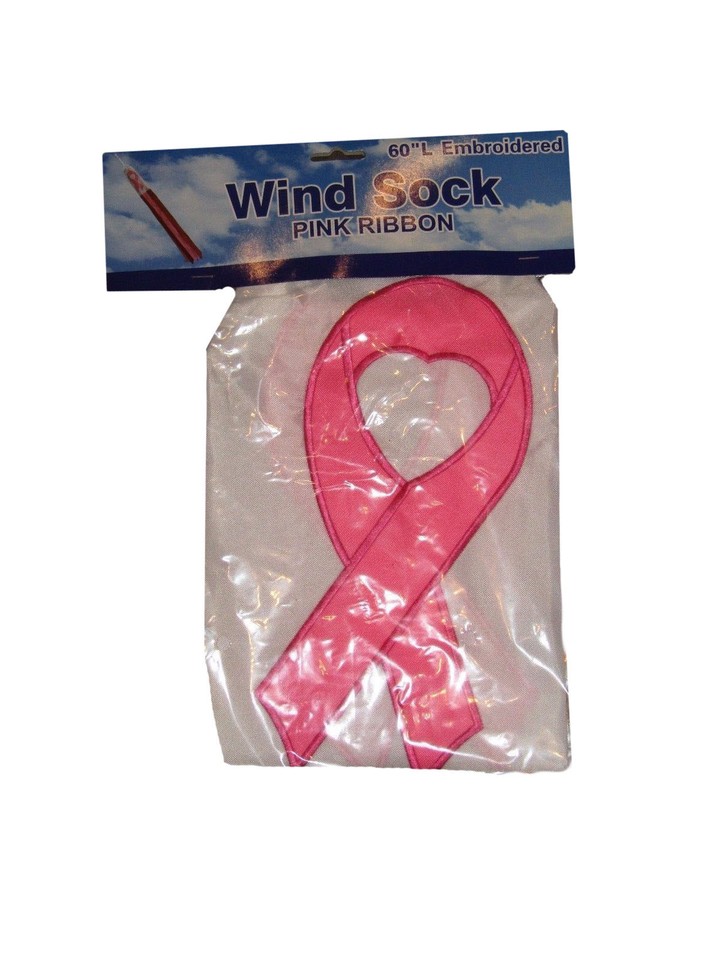 60" Breast Cancer Awareness Pink Ribbon Embroidered Nylon Wind Sock ...