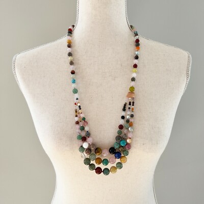 Bohemian Chic Multi Color Round Gemstone Bead Graduated Bib Necklace ...