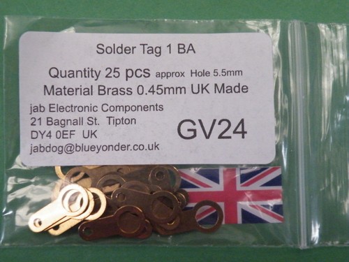 25 Pcs 1BA Solder Tag Natural Clean Brass Hole 5.5mm Thickness = 0.45mm ...