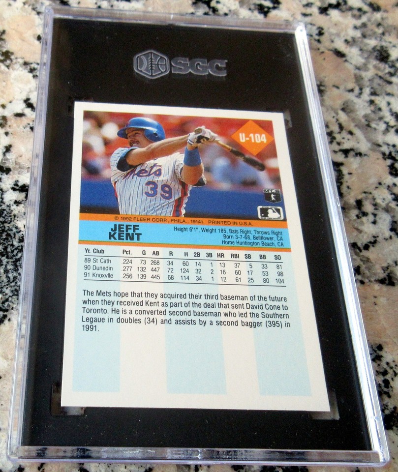 JEFF KENT 1992 Fleer Update Rookie Card RC SGC 9 MINT RARE 377 HRs SF ...