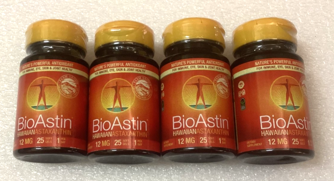 4x BioAstin Hawaiian Astaxanthin 12 mg Health Supplement 25 Softgels ...
