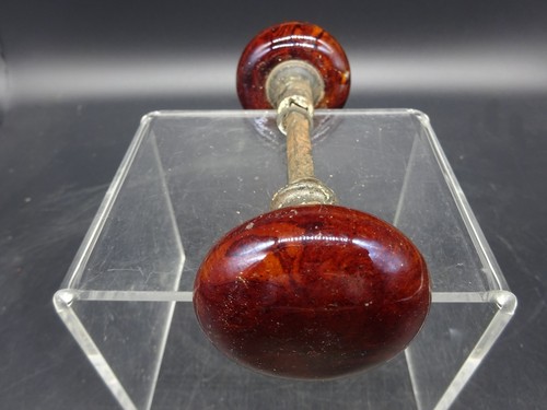 Pair of Antique Bennington-Style Brown Swirl Porcelain Door Knobs w ...