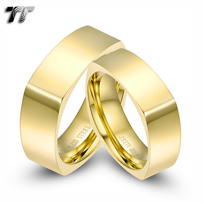 TT 14K Gold GP S.Steel Square Comfort Wedding Band Ring For Couple Siz ...