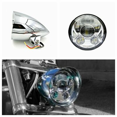 5.75" Chrome LED daymaker bullet headlight Harley breakout rocker FXSB ...