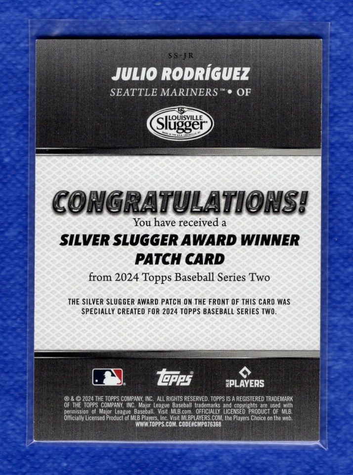 2024 Topps Series Two Silver Slugger Patch Card Julio Rodriguez #SS-JR ...