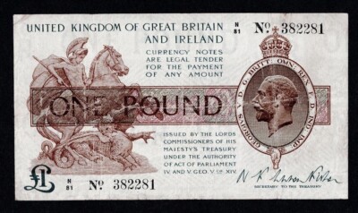 UNITED KINGDOM, GREAT BRITAIN TREASURY NOTE 1 POUND 1919 P#357 shown in ...