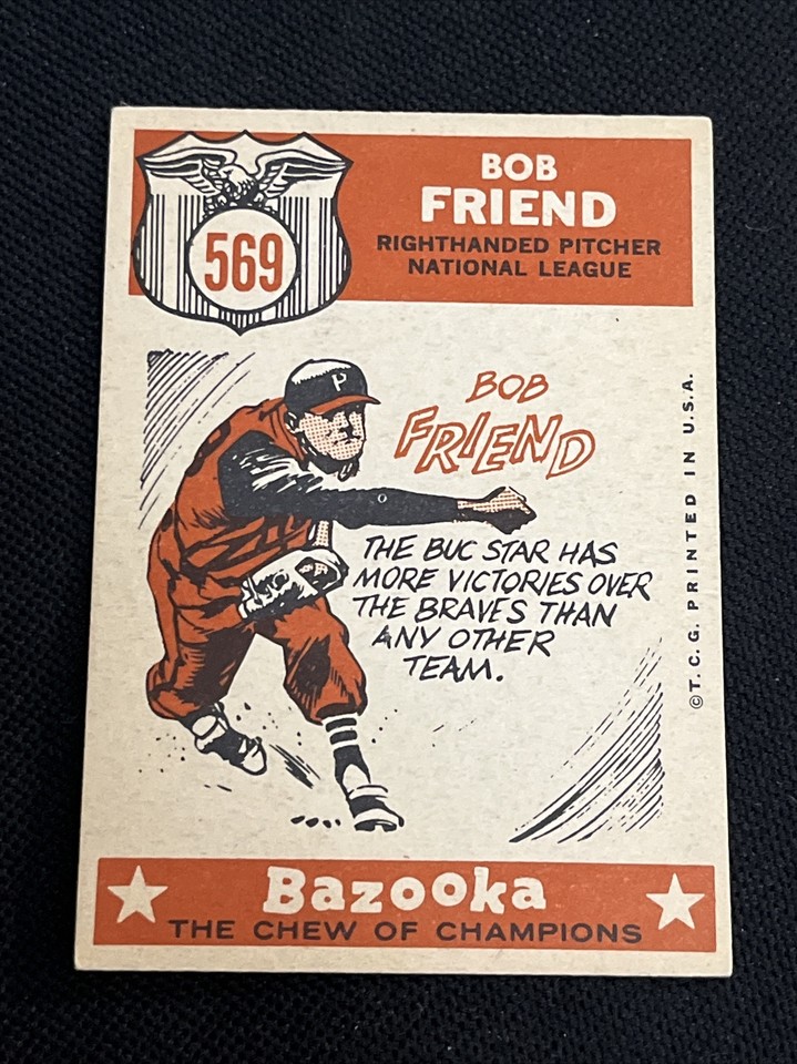 BOB FRIEND 1959 TOPPS ALL-STAR SIGNED AUTOGRAPHED CARD #569 HI# PIRATES ...