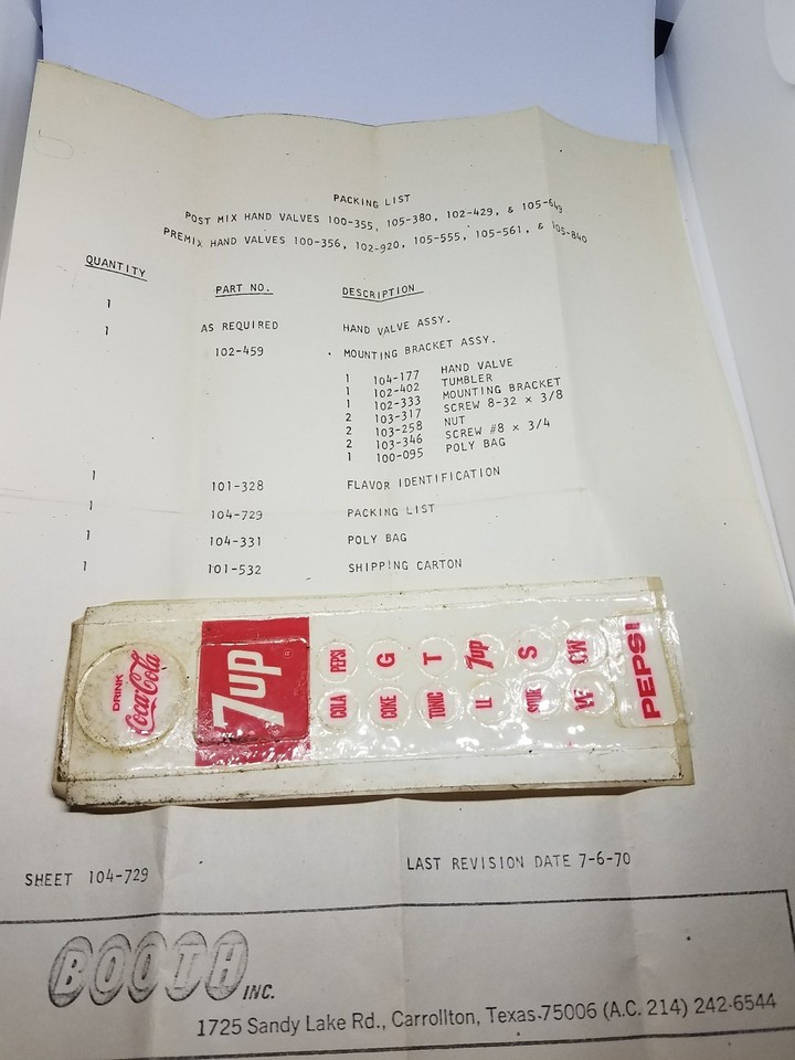 Pepsi Coke 7UP Stickers For Post Mix Hand Valves 1970 Booth Inc Vintage ...