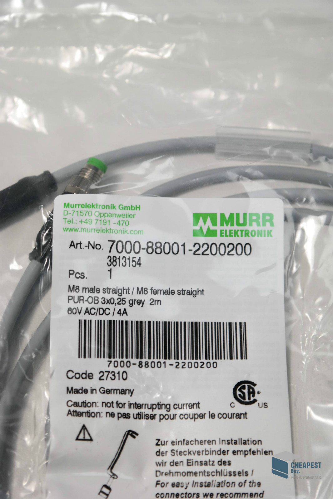 Murr 7000-88001-2200200 Connection Cable 3x0.25 2.0 m New | eBay