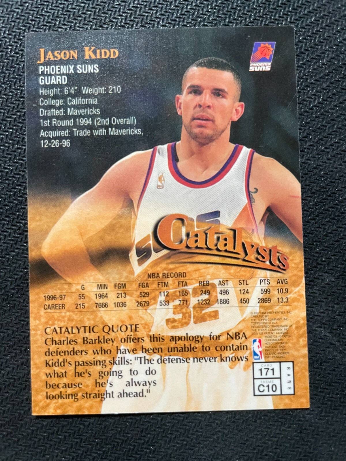 1997-98 Topps Finest Rare - Gold Jason Kidd Rare Gold #171 HOF | eBay