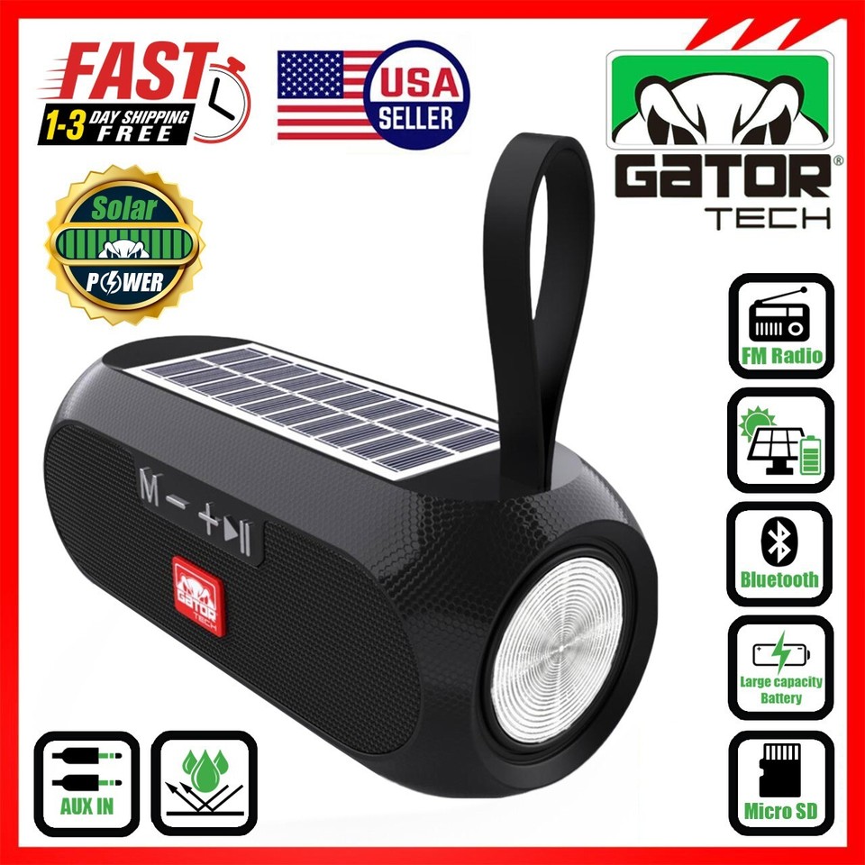 Solar Bluetooth Speaker Wireless Portable Power Stereo Bass USB SD FM ...
