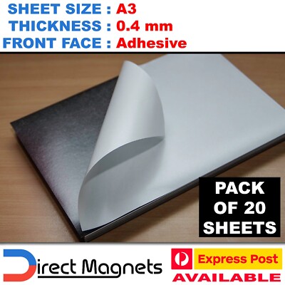 20 x A3 Magnetic Magnet Sheets ( Adhesive Front ) LARGER THAN A4 SIZE ...