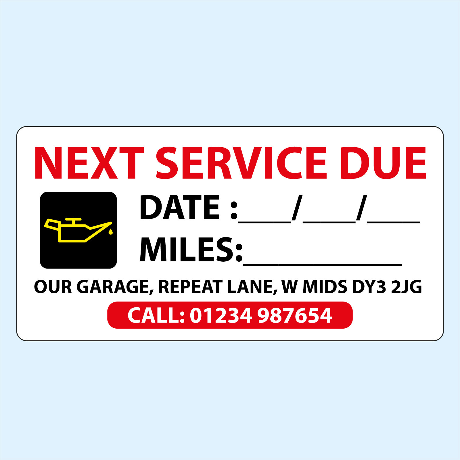 100 Next Service Due Stickers Garage Sticker Personalised With Name ...