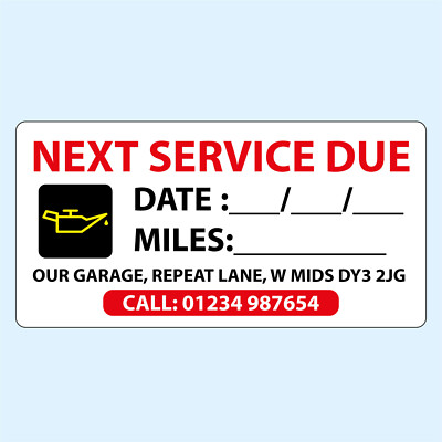 100 Next Service Due Stickers Garage Sticker Personalised With Name ...