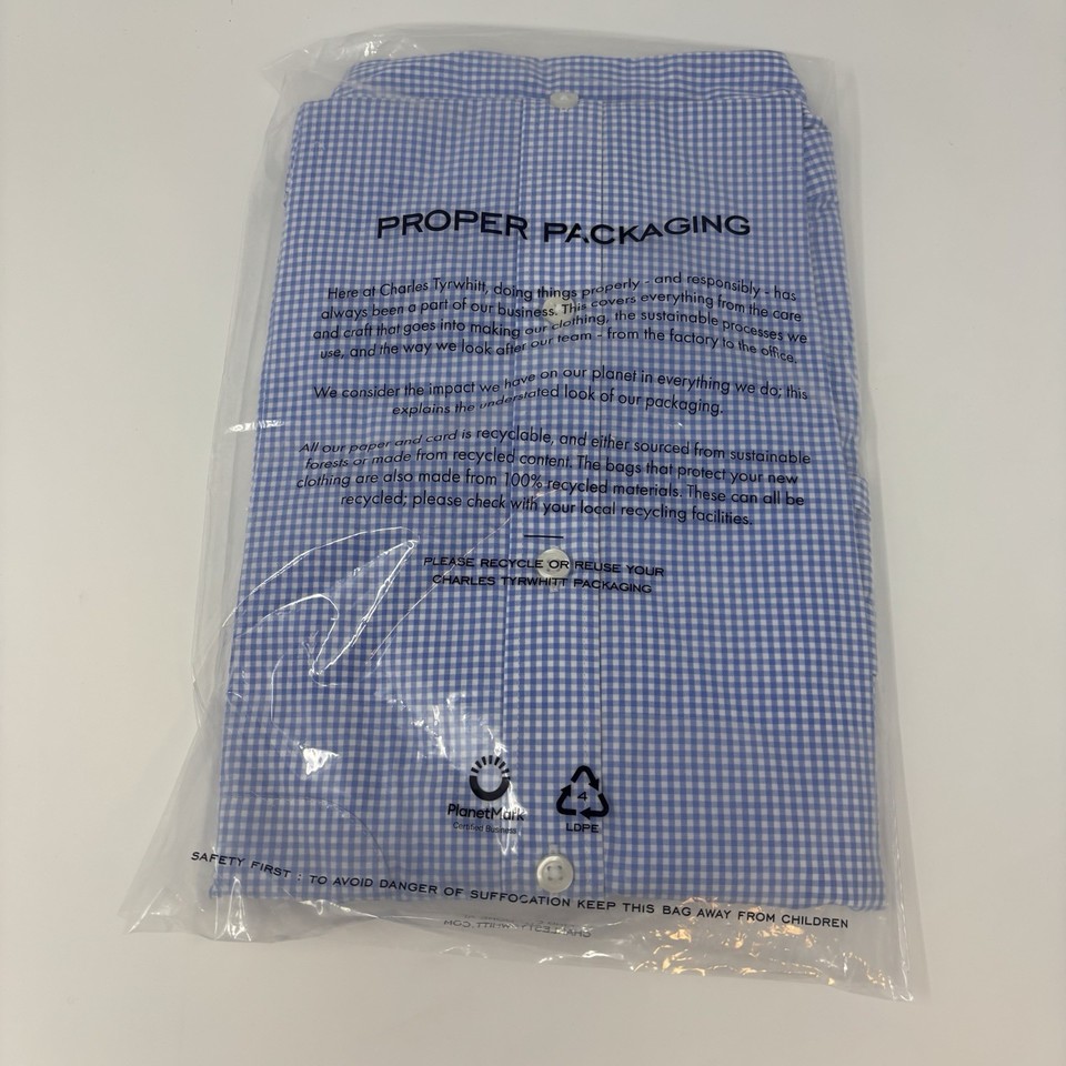 NWT Charles Tyrwhitt Stretch Poplin Shirt Ocean Blue Mini Gingham ...