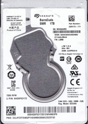 ST1000LM049 p/n: 2GH172-171 fw: LXM3 WU s/n: WGS APR/ 2019 1TB SATA 2.5 ...