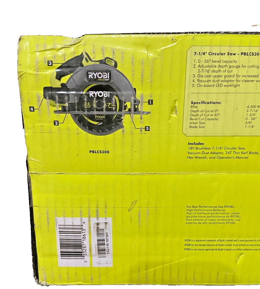 Ryobi 18V Brushless Cordless 7-1/4 in Circular Saw (Tool Only ...
