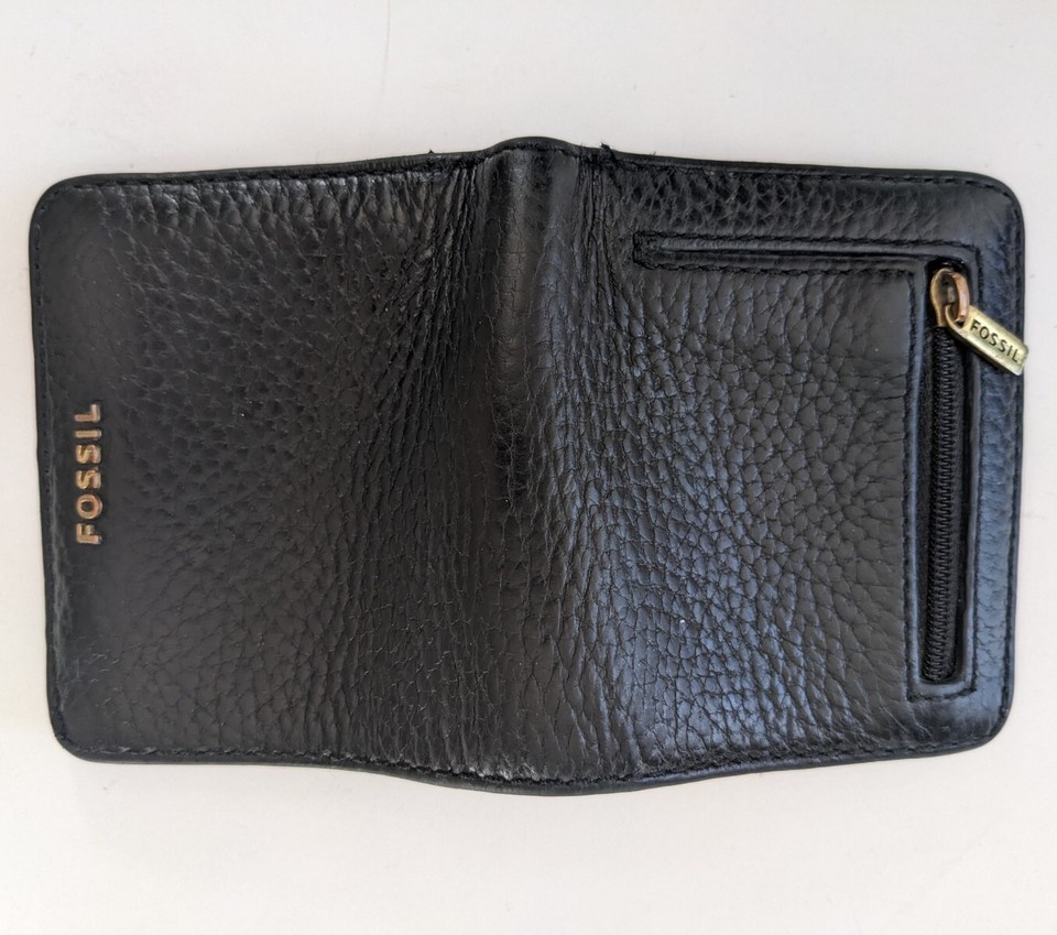 Fossil Madison Bi-Fold Wallet Black Leather Coin Purse Credit Cad Slots ...
