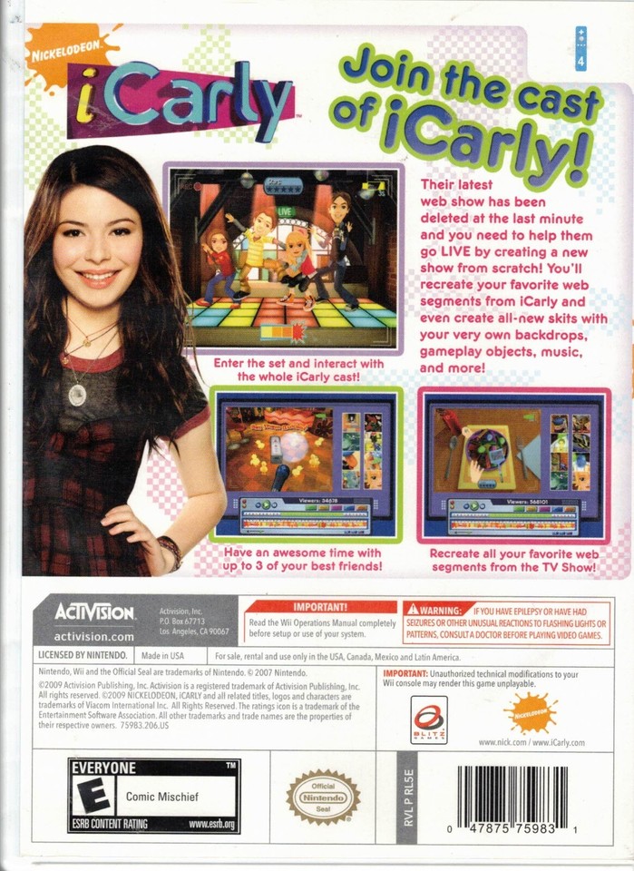 wii games ICarly Nintendo Wii Video Game Activision - Complete w ...