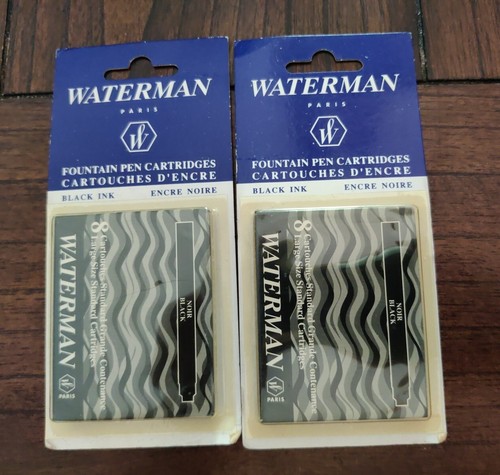 Lot Of 2 Waterman Fountain Pen Ink Cartridges Box of 8 Black Ink Made ...