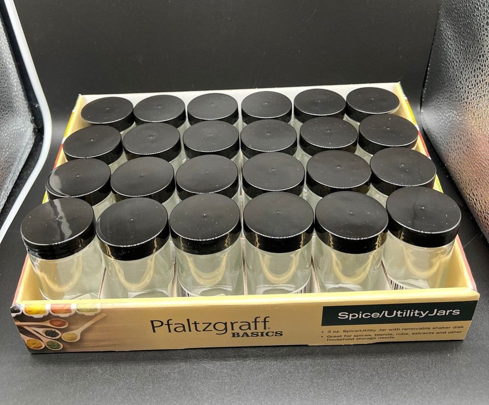 24 Pack By Pfaltzgraff Basic Clear 3 Oz Glass Spice Storage Jar Cap ...