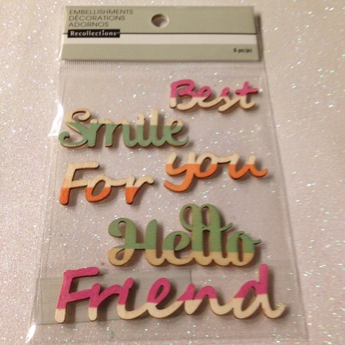 RECOLLECTIONS STICKERS WOOD WORDS EMBELLISHMENTS 3D HELLO FRIEND SMILE ...