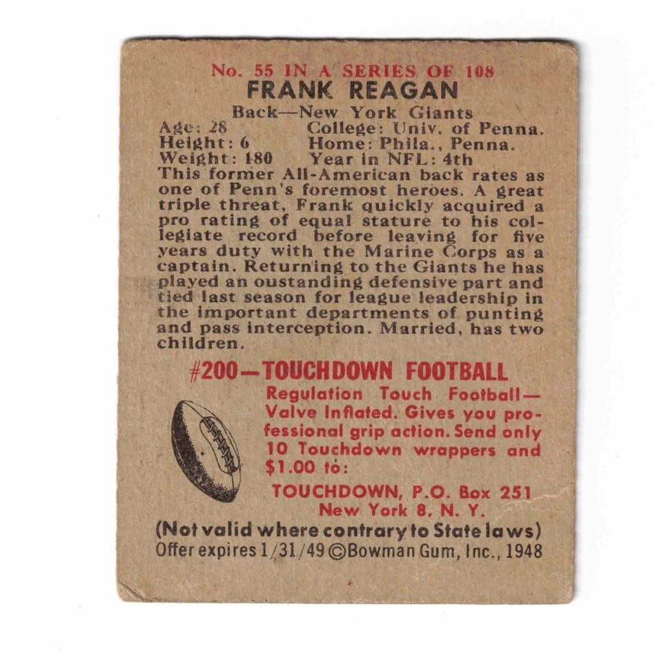 1948 Bowman Frank Reagan #55 | eBay