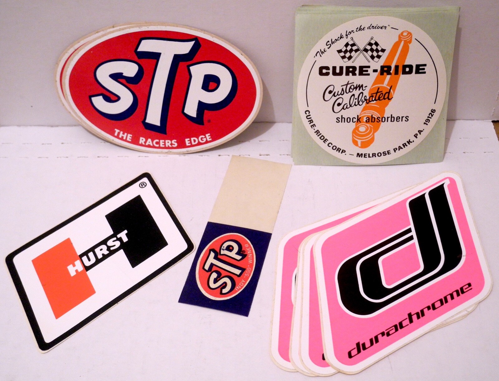 Lot Of 14 Vintage Racing Decals Stickers STP HURST durachrome CURE RIDE ...