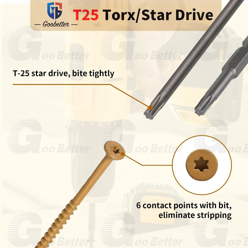 #10 x 3" Deck Screws T25 Torx Drive Self Tapping Wood Decking / Fencing ...