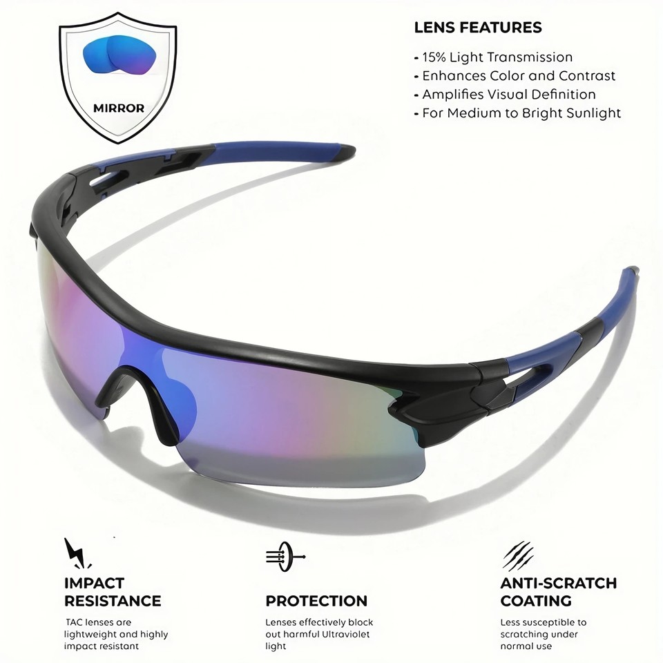 2PCS Men Women Sunglasses Mirrored Single-Piece Lens for Sports Cycling ...