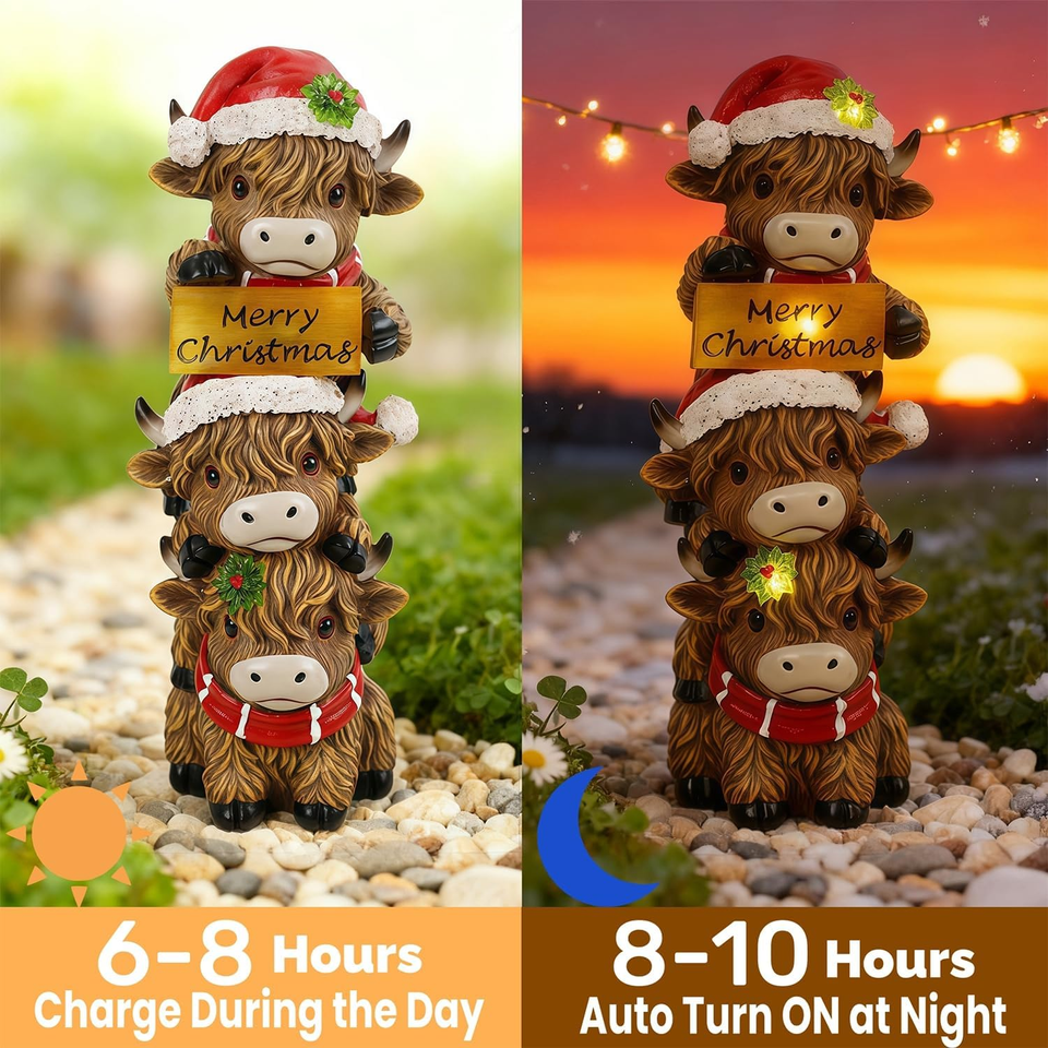 Glintoper Solar Garden Highland Cow Statue, 12" Outdoor Christmas ...