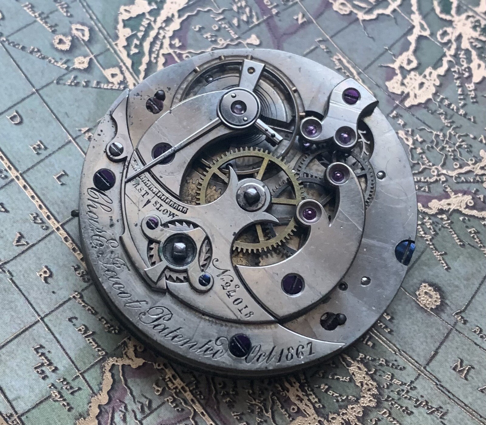 high grade Charles E Jacot pocket watch movement !! Working for parts ...