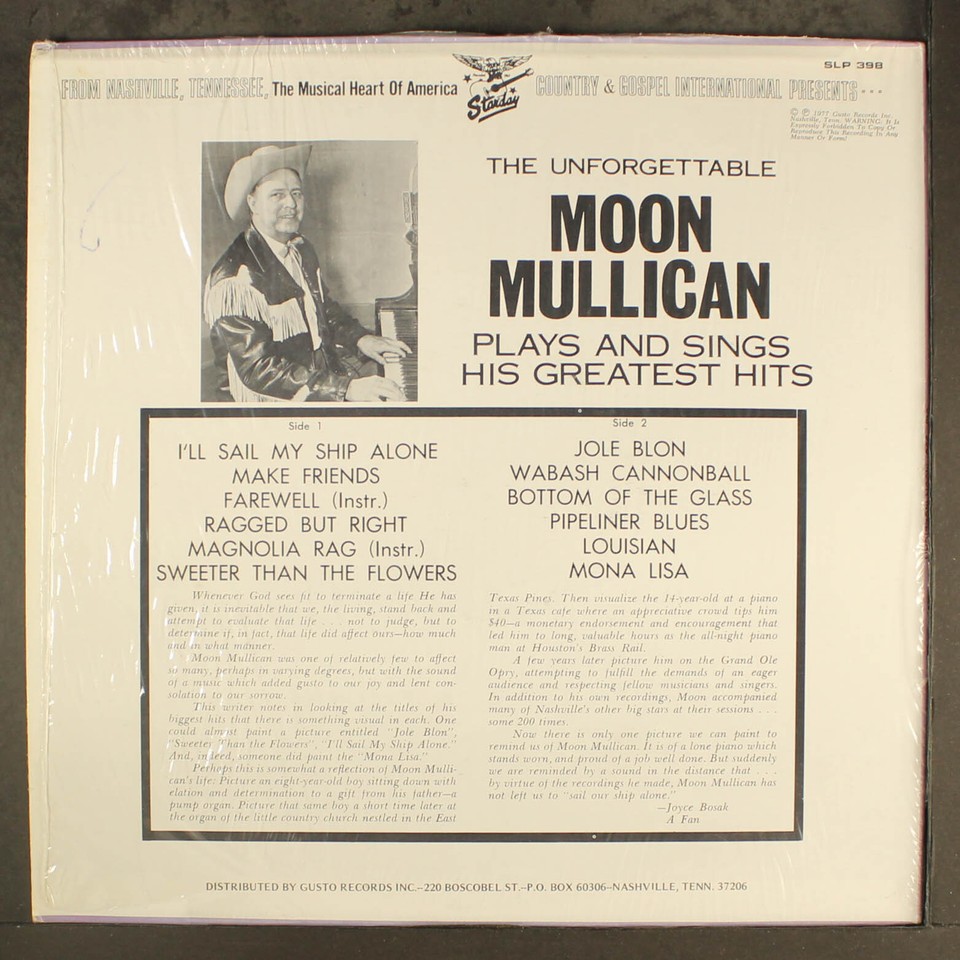 MOON MULLICAN: his greatest hits STARDAY 12" LP 33 RPM | eBay