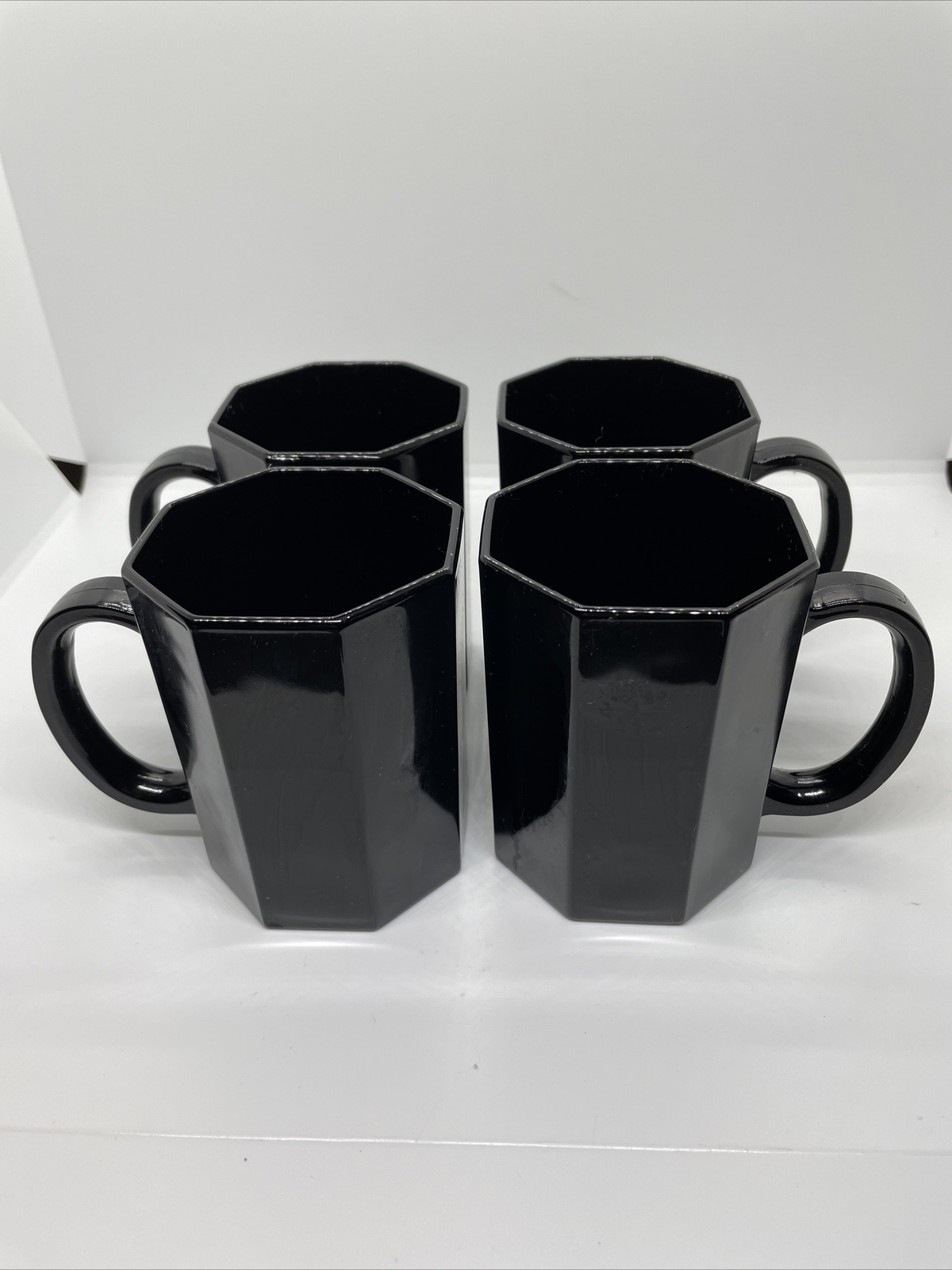 Vintage Arcoroc Black Glass Octagon Coffee Tea Mugs Set of 4 Octime ...
