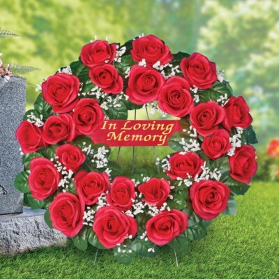 "In Loving Memory" Red Roses Loved Ones Lost Gravesite Memorial Wreath ...