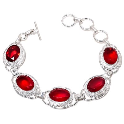 Rouge Grenade Pierre Précieuse Fait À La Main Argent Massif 925 Bijoux ...