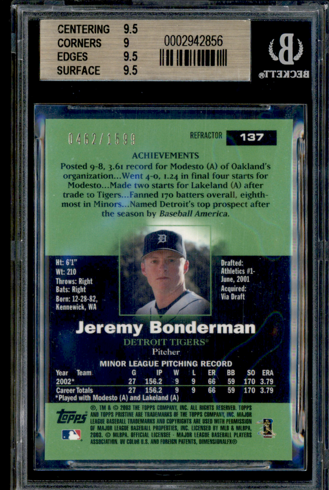 2942856 2003 Topps Pristine #137 Jeremy Bonderman 462/1599 Refractor ...