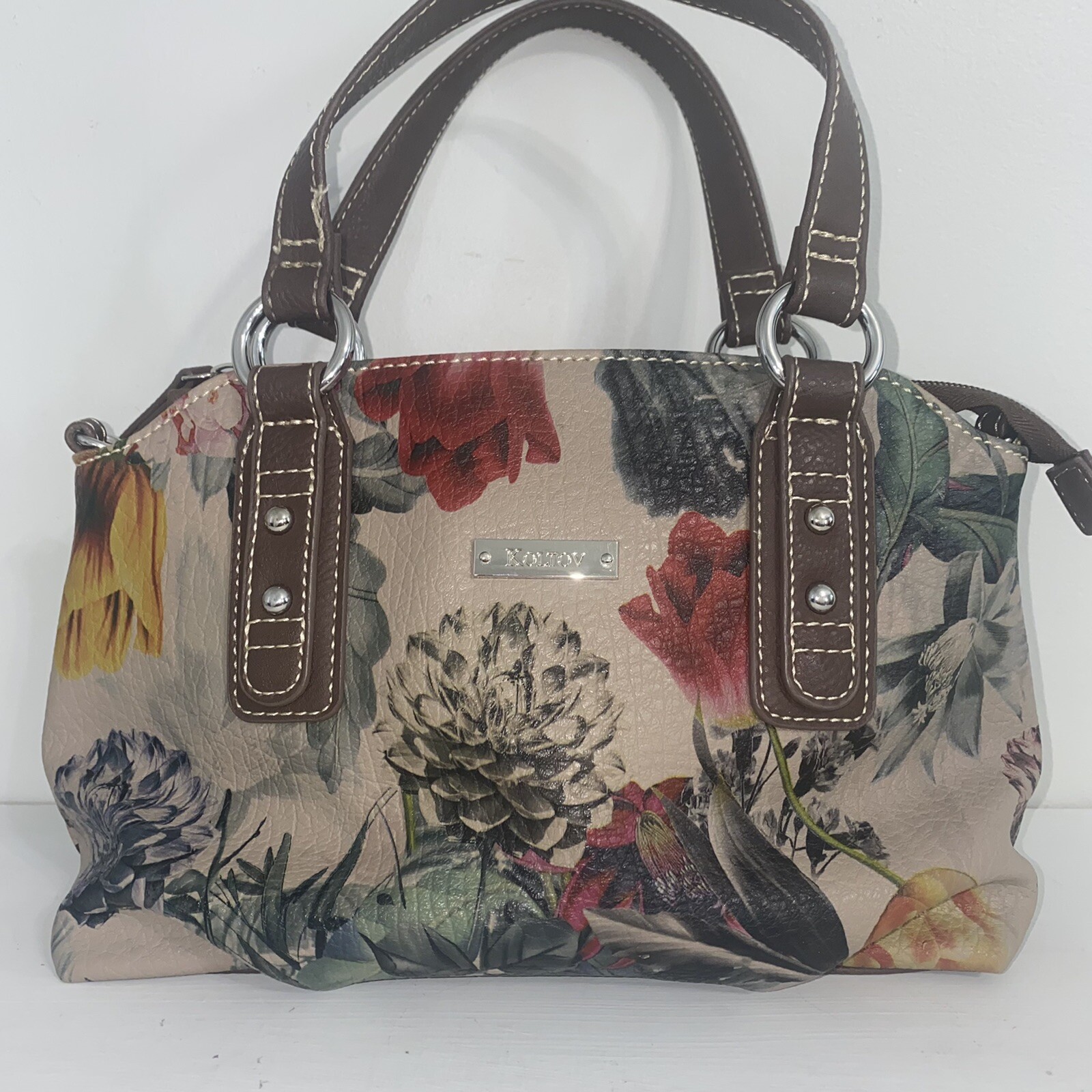 Koltov Brown Floral Hand Bag with Multiple pockets inside outside | eBay