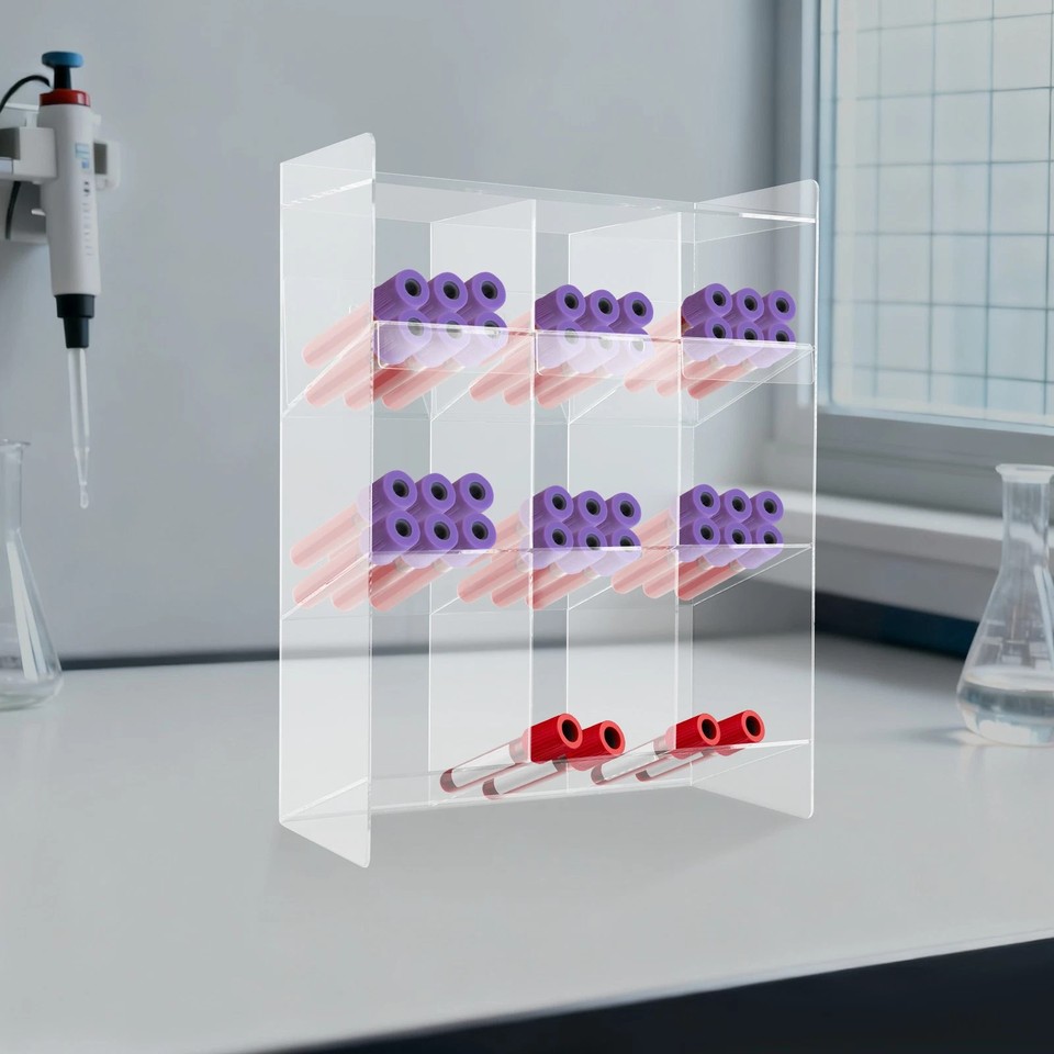Clear Acrylic Tube Rack with 9 Compartment and 3 Pull Out Trays Large ...