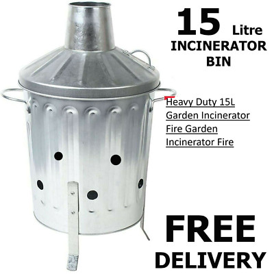 Garden Incinerator Small Fire Bin Galvanised 15L Burning Wood Paper ...