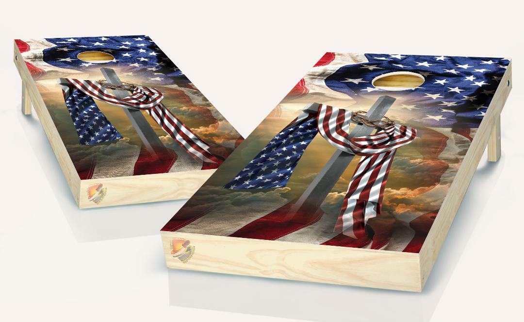 American Flag Christian Cross Cornhole Board Vinyl Wrap Laminated ...