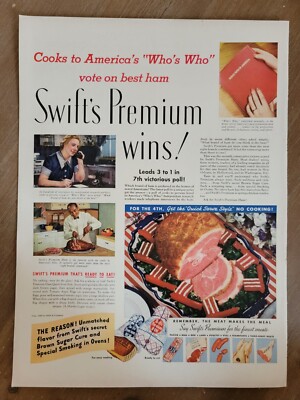 Vintage 1940 Swift's Premium Meat Ham Print Ad Advertisement | eBay