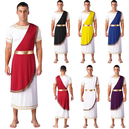 Mens Ancient Greek Toga Short Sleeve Roman Robe Caesar Party Masquerade ...