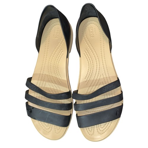 Crocs tulum Open Flat Shoes Womens Size 10 Black Beige Strappy Jelly ...