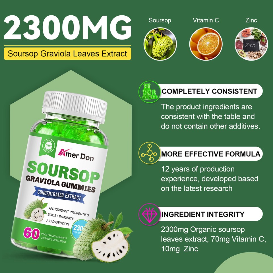 Graviola Capsules 2300mg 120 Pure Natural Soursop Capsules Leaves fruit ...