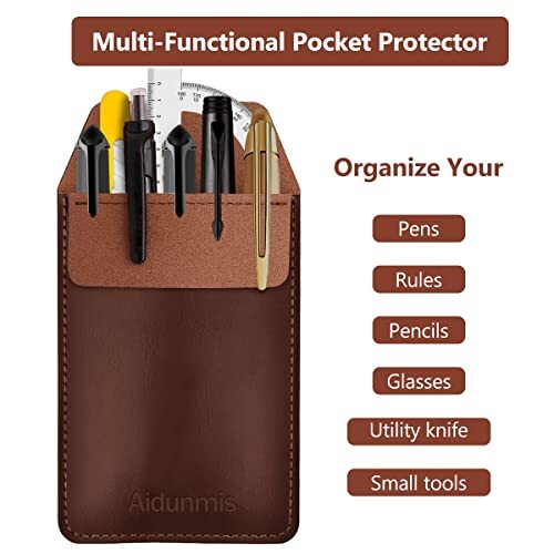 2 Pack Leather Pocket Pen Holder Protector Pouch for Shirts Lab Coats ...