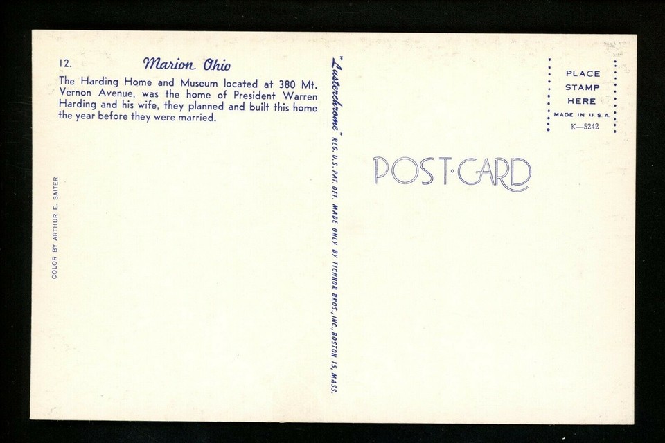 President postcard Warren G Harding home Marion, OH chrome | eBay