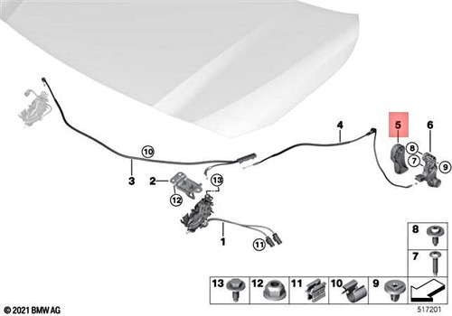 Genuine BMW ZINORO Hybrid X1 M2 M3 Lever For Engine Hood Mechanism ...