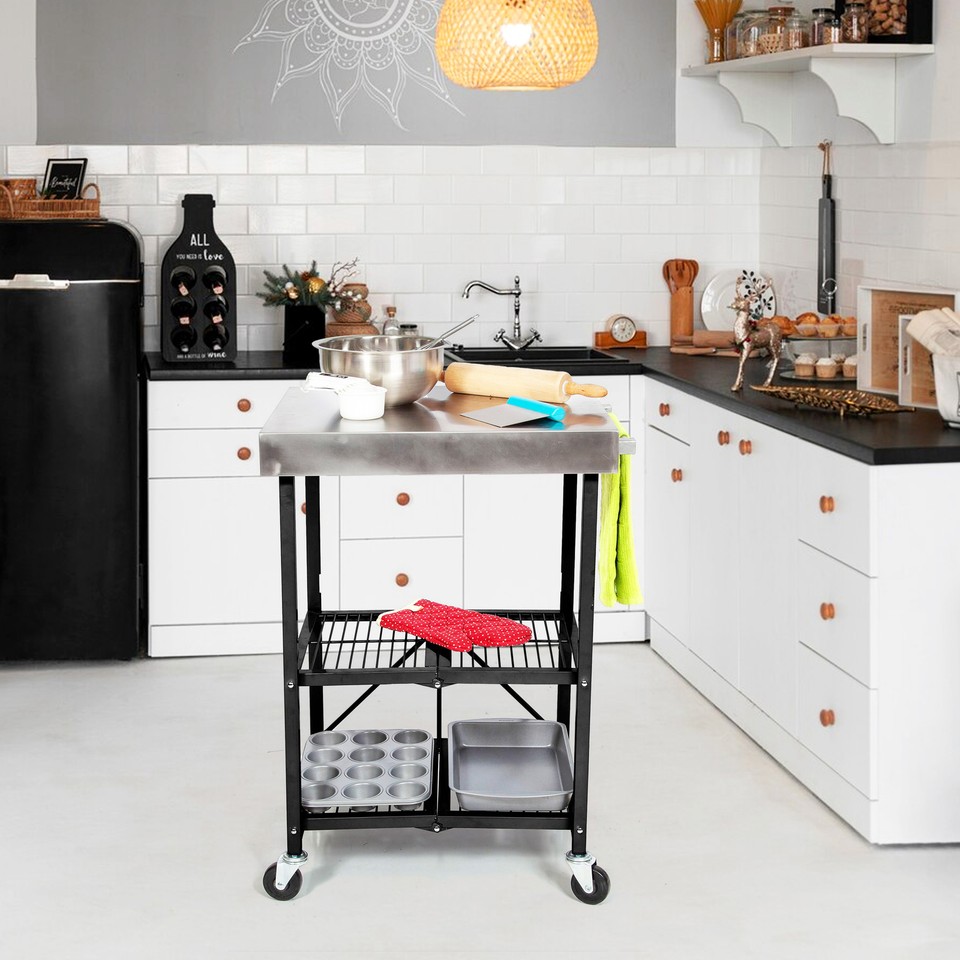 Origami RBT Fully Stainless Steel Foldable Kitchen Cart with 4 Wheels ...