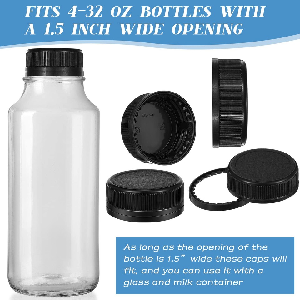 50 Pcs Black Plastic Bottle Caps 38 mm for Empty Juice Bottles, Tamper ...